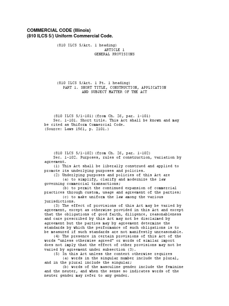 Uniform COMMERCIAL CODE (Illinois) | PDF | Lease | Assignment (Law)