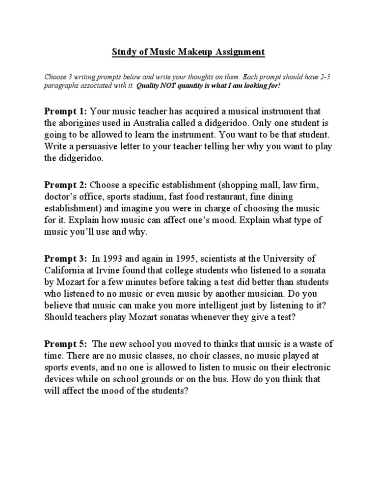 Make Up Assignment For Music Class | PDF | Entertainment (General)