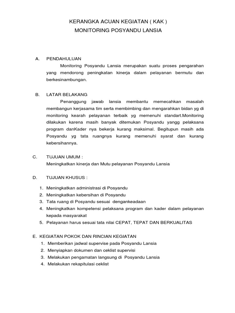 KAK Monitoring Posyandu Lansia | PDF