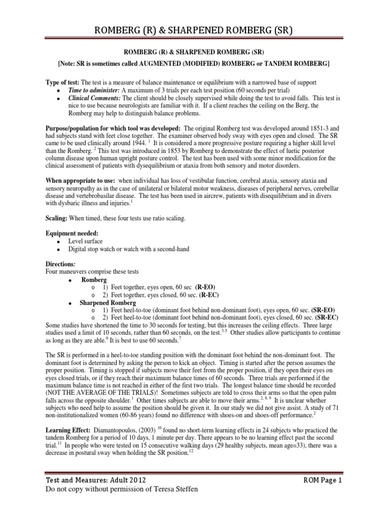 Romberg Nov2012 PDF | PDF | Balance (Ability) | Coefficient Of Variation
