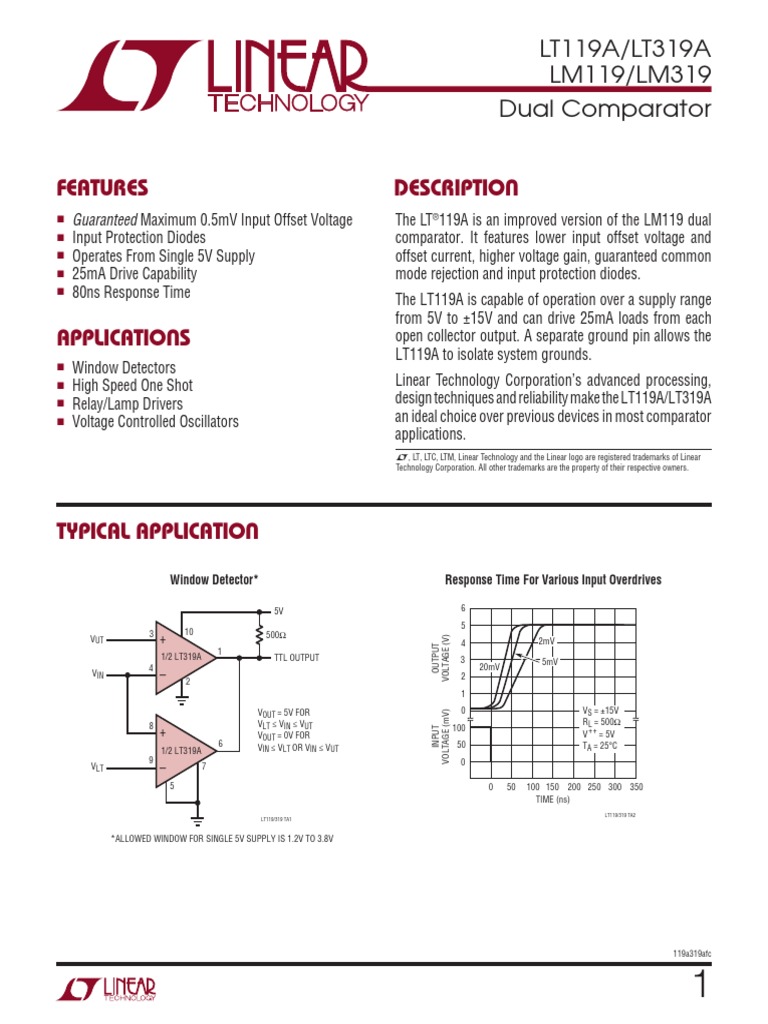 Features Description: LT119A/LT319A LM119/LM319 Dual Comparator | PDF ...