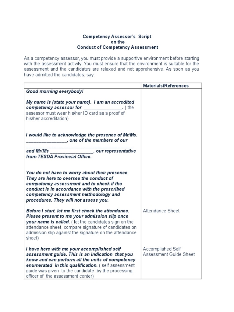 Competency Assessor's Conduct Guide | PDF | Business