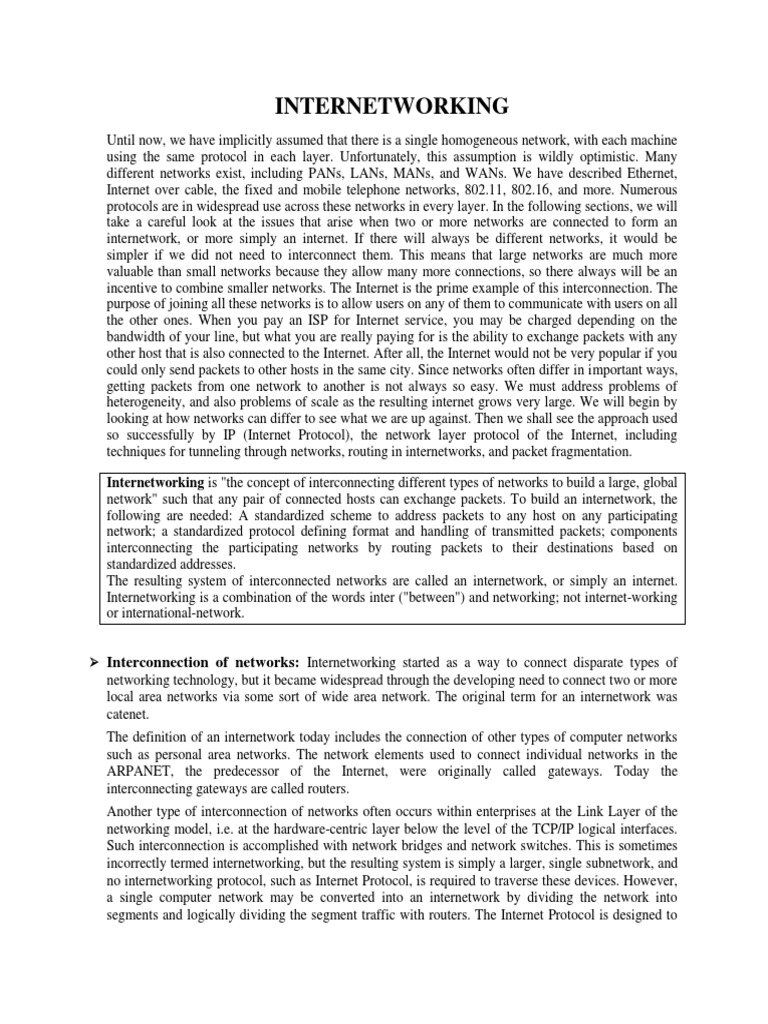 Internetworking: Interconnection of Networks: I | PDF | Transmission ...