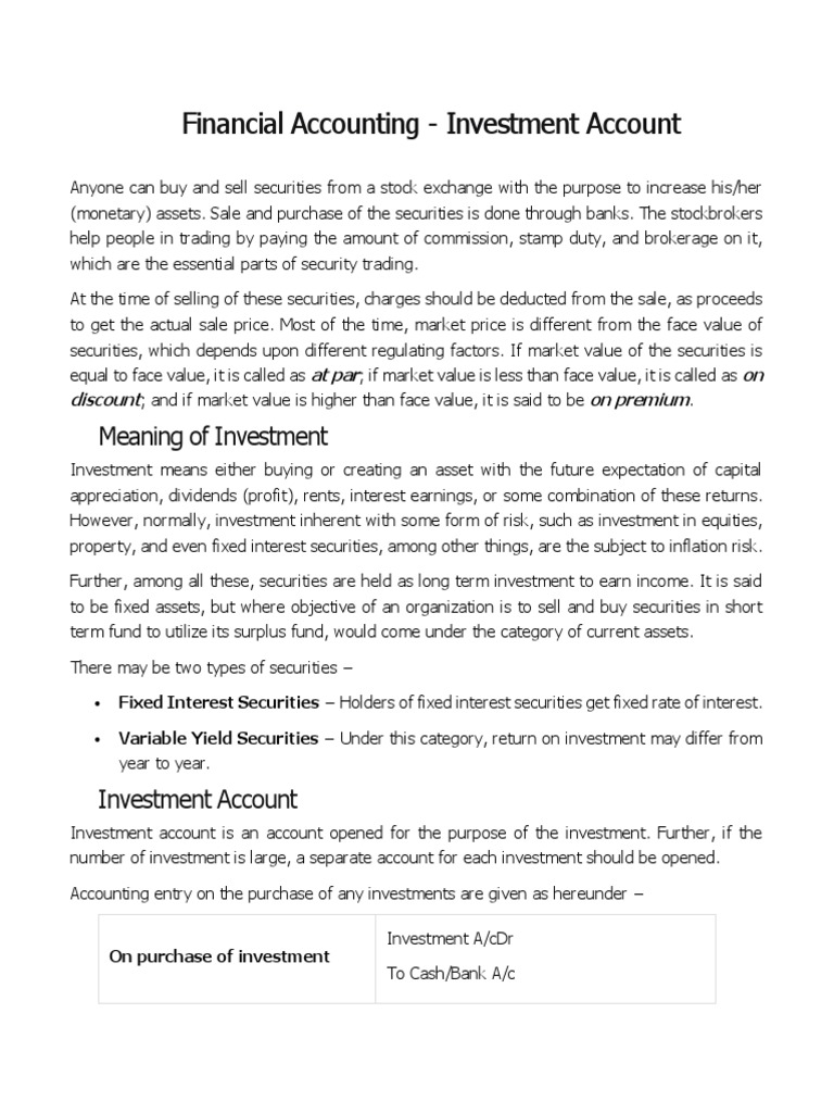 Financial Accounting - Investment Account | PDF | Dividend | Securities ...