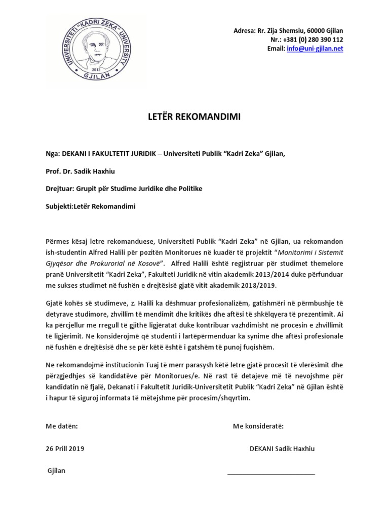 Letër Rekomandimi | PDF