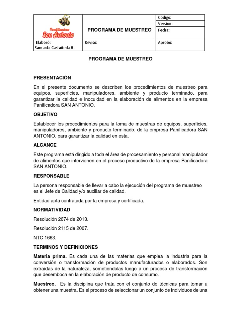 Plan de Muestreo | PDF | Muestreo (Estadísticas) | Alimentos