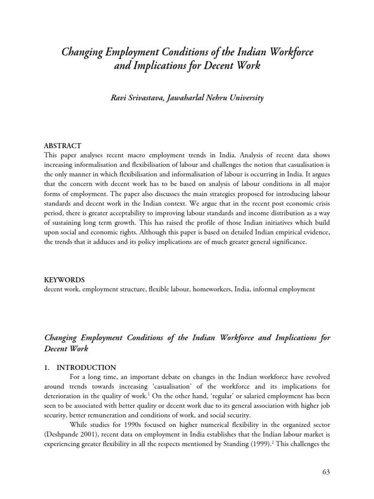 Indian Workforce: Employment Changes & Decent Work | PDF | Workforce ...