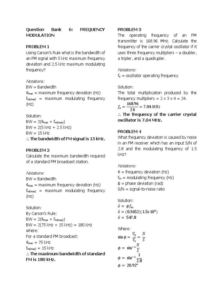 Question Bank Final | PDF | Frequency Modulation | Signal To Noise Ratio