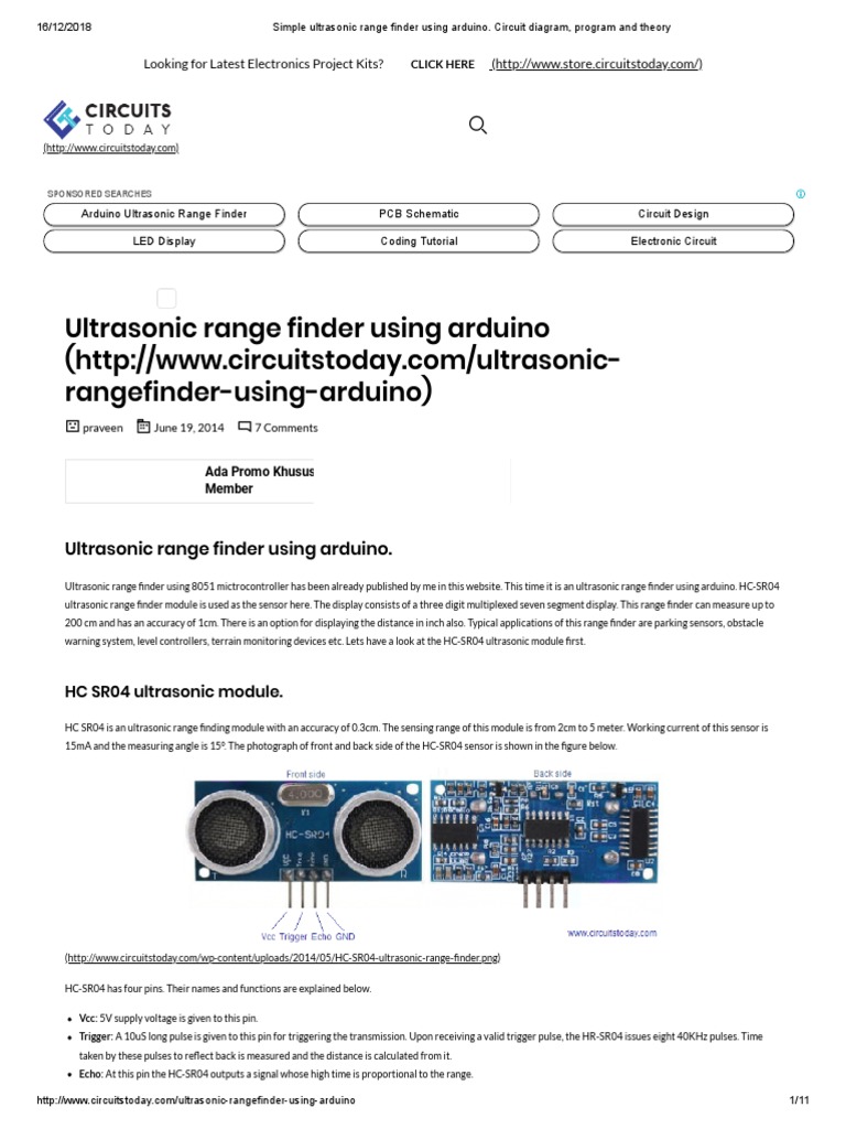 Simple Ultrasonic Range Finder Using Arduino. Circuit Diagram, Program and Theory | PDF ...