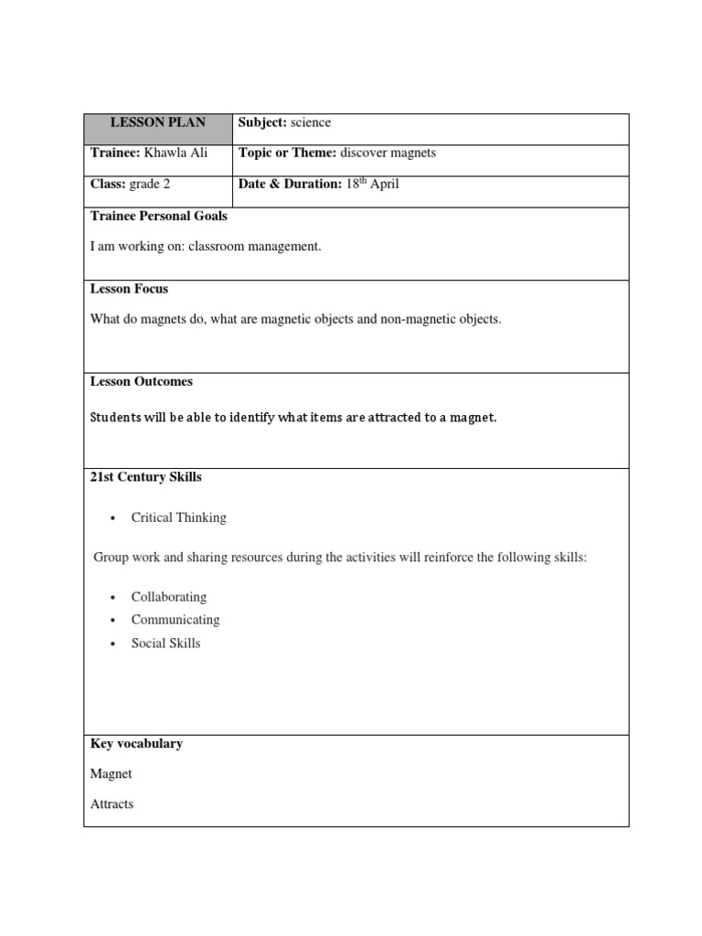 Lesson Plan - Magnet | PDF | Worksheet | Lesson Plan