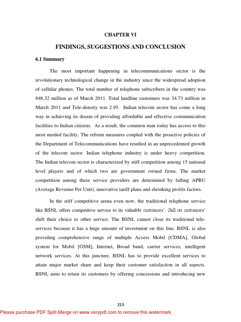 Findings, Suggestions and Conclusion | PDF | Telecommunication | Marketing