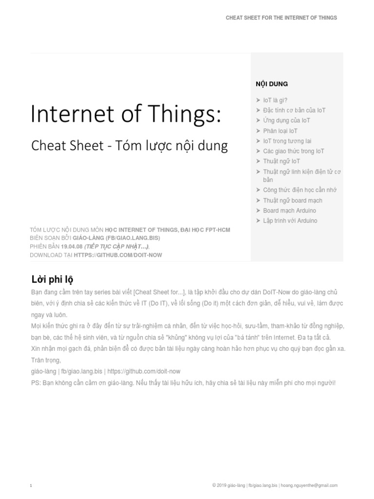(Giao-Lang) IoT Cheat Sheet | PDF