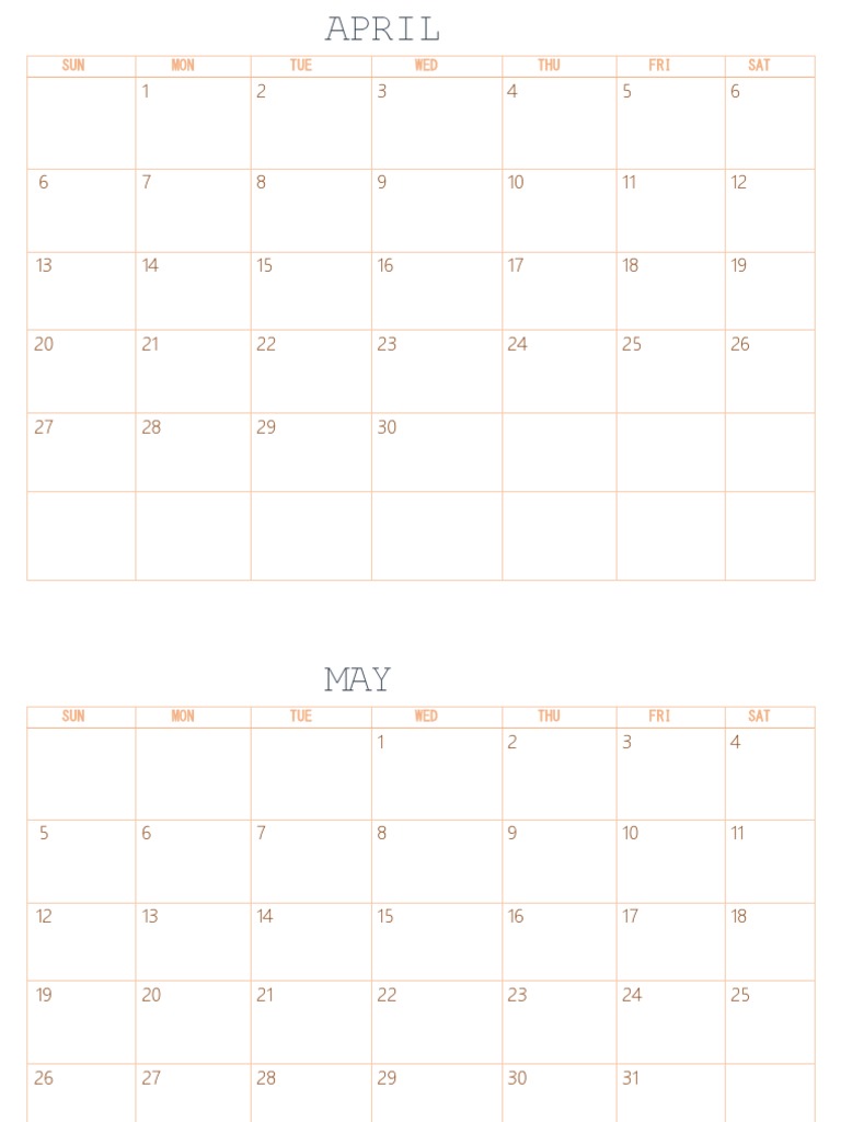 Monthly Calendar Pages for April through October | PDF