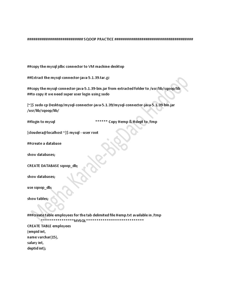 Sqoop Practice Pdf Apache Hadoop Text File