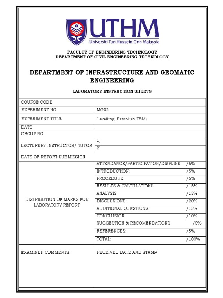 Procedure and Calculations for Establishing a Temporary Benchmark Using ...