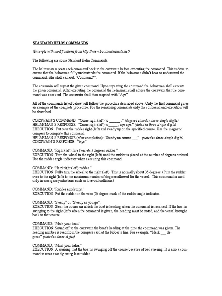 Helm Commands | PDF | Navigation | Water Transport