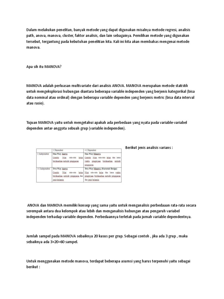 Perbedaan Anova Dan Manova | PDF