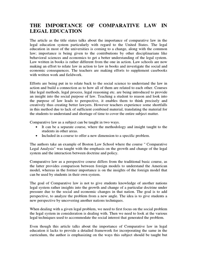 The Importance of Comparative Law in Legal Education | PDF ...