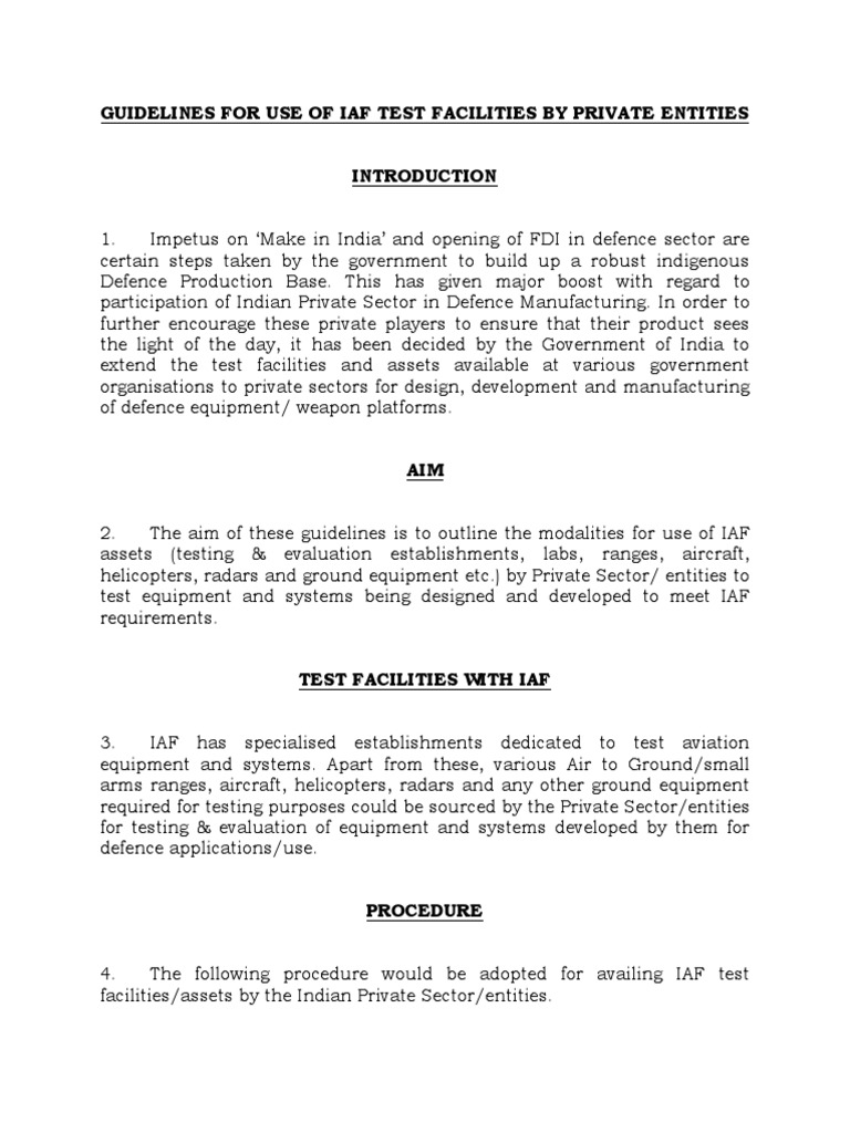 Guidelines For Use of Iaf Test Facilities by Private Entities | PDF ...