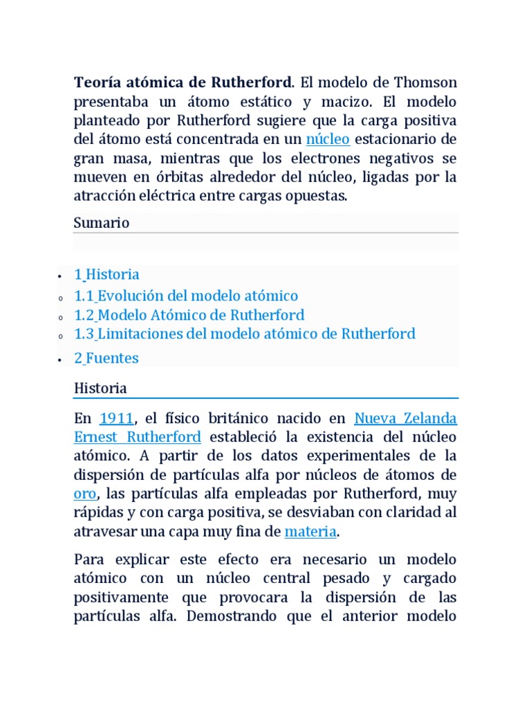 Teoría Atómica de Rutherford | PDF | Núcleo atómico | Átomos