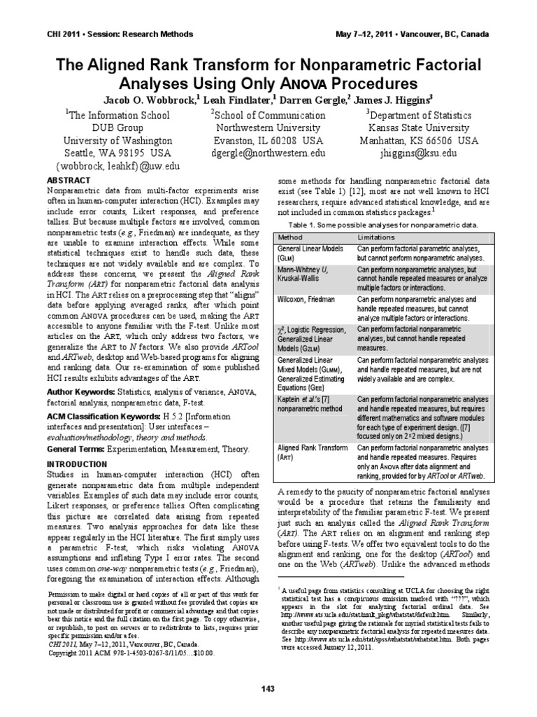 Aligned Rank Transform PDF | PDF | Analysis Of Variance | Data Analysis Aligned Rank Transform PDF | PDF | Analysis Of Variance | Data Analysis