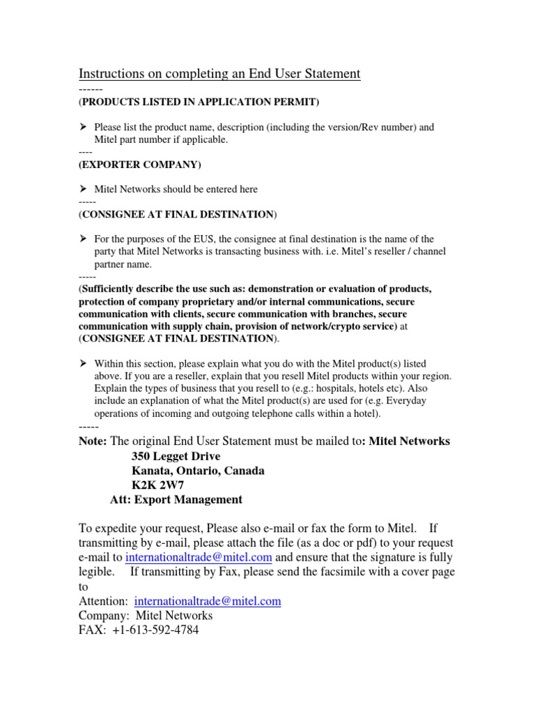 End User Statement Instructions | PDF