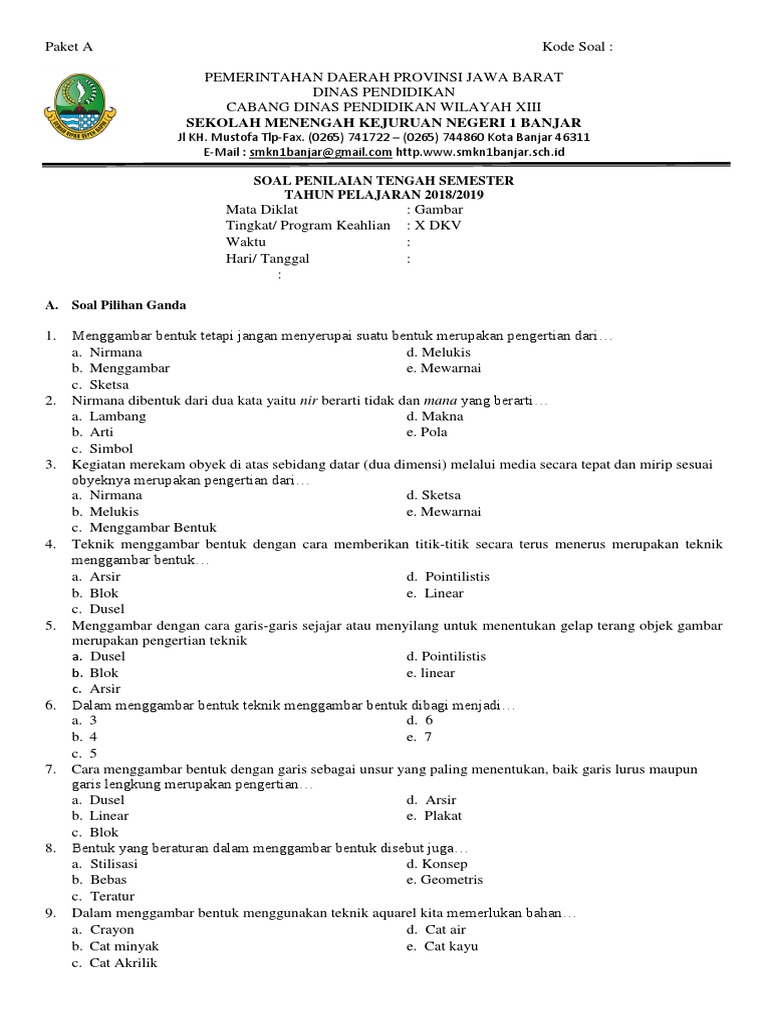 Soal PG Materi Gambar - Kelas X DKV | PDF