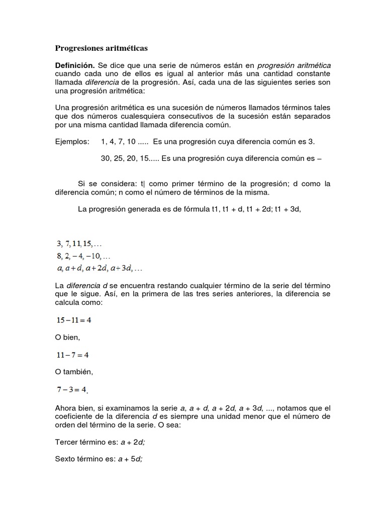 Formulas Progresiones Aritmeticas y Geometricas | PDF | Aritmética | Matemática Elemental