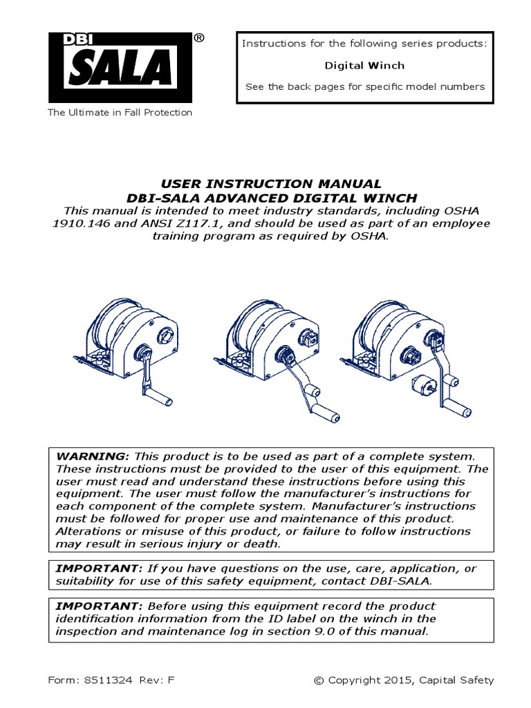 User Instruction Manual Dbi Sala Advanced Digital Winch: Instructions ...