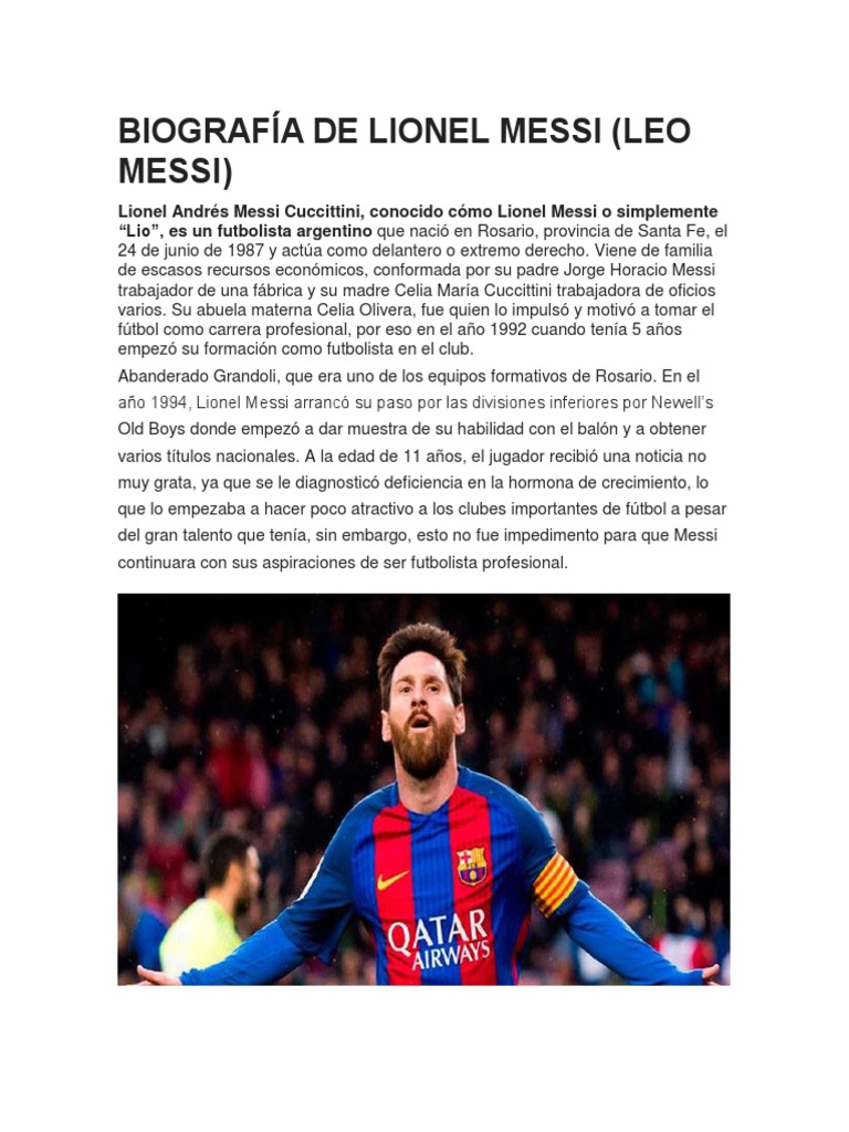 Biografía resumida de Lionel Messi | PDF | Lionel Messi | Asociación de ...