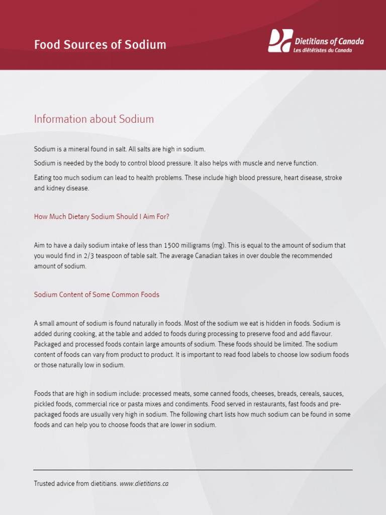 FACTSHEET Food Sources of Sodium PDF | PDF | Salt | Convenience Food