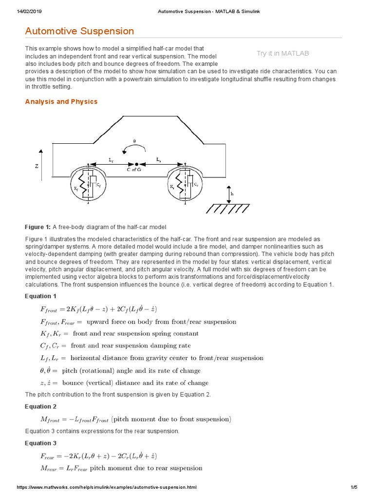 Automotive Suspension - MATLAB & Simulink | PDF | Suspension (Vehicle ...