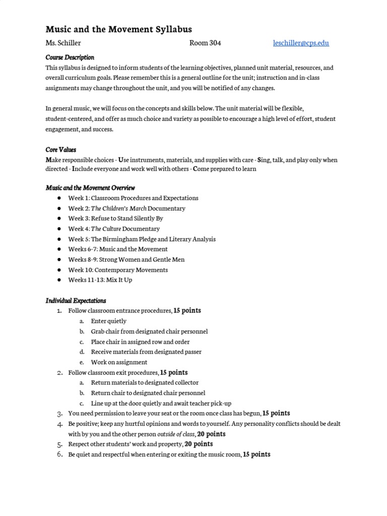 Music and Movement Course Syllabus | PDF | Curriculum | Classroom