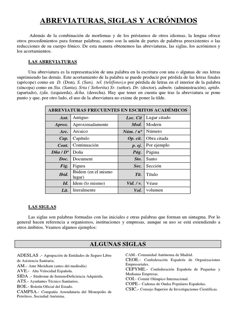 Abreviaturas, Siglas y Acrónimos en Español | PDF