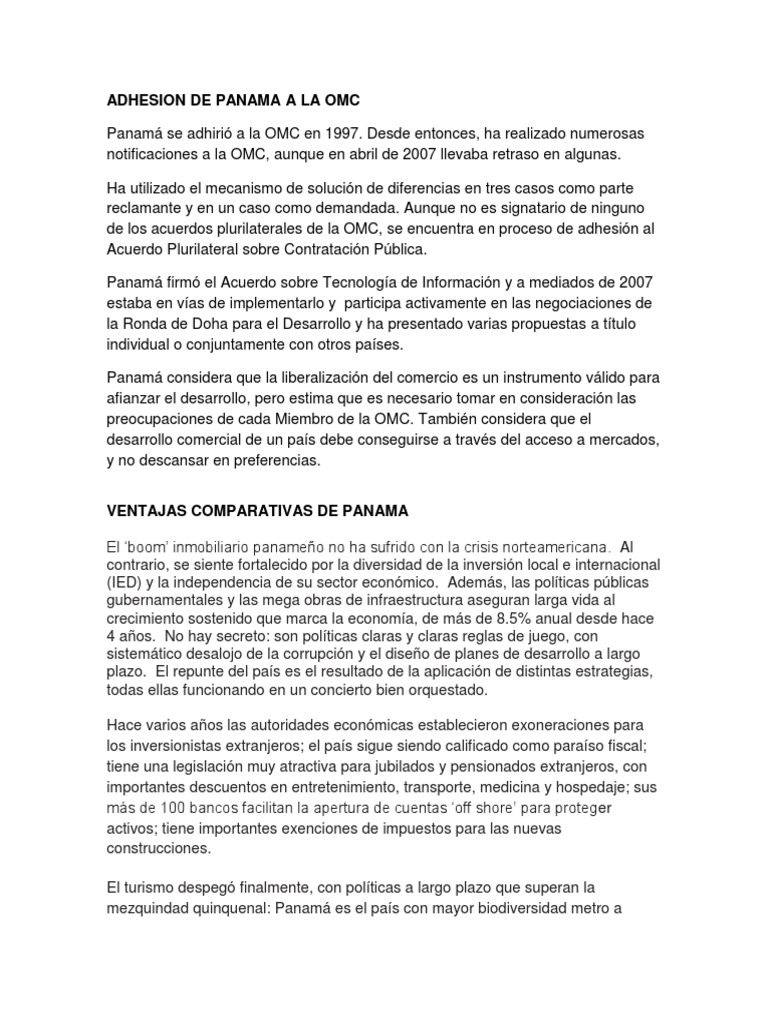Panamá y su Adhesión a la OMC | PDF | Organización de Comercio Mundial ...