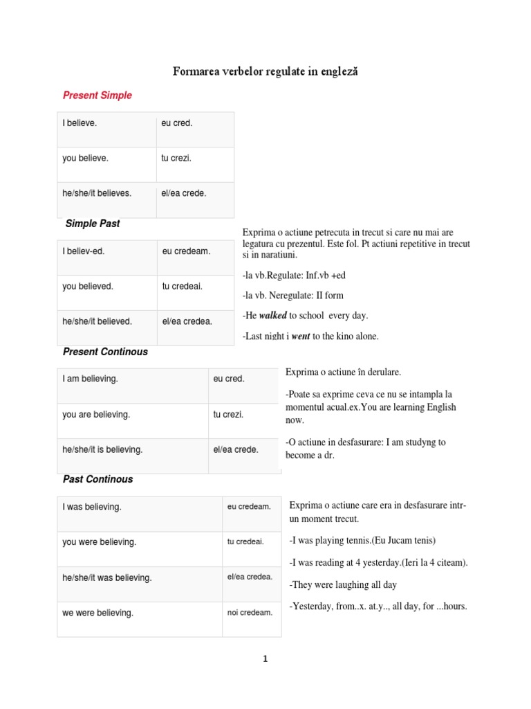 Formarea Verbelor Regulate in Engleză: Present Simple | PDF | Grammar ...