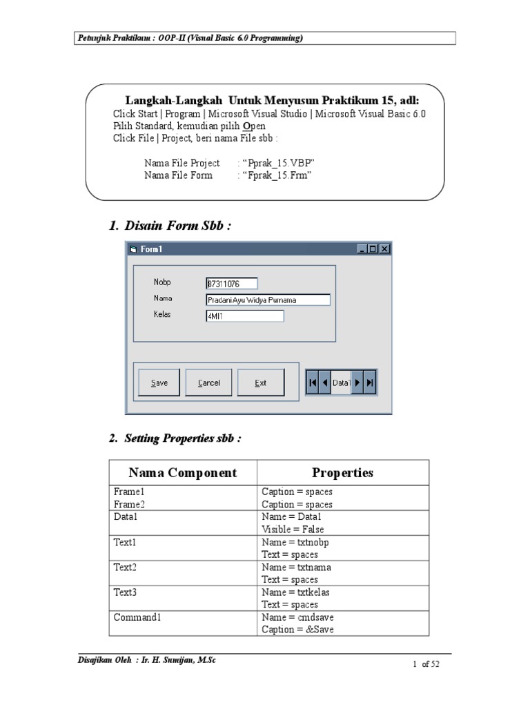 Disain Form SBB:: Langkah-Langkah Untuk Menyusun Praktikum 15, Adl | Download Free PDF | Visual ...