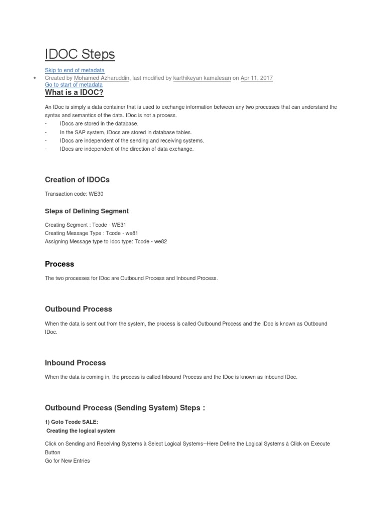 1 IDOC Steps | PDF | Metadata | Databases