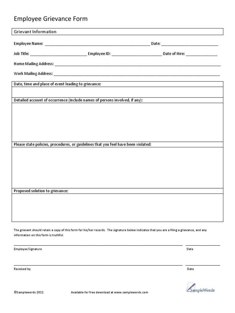 Employee Grievance Form: Grievant Information | PDF | Government | Business