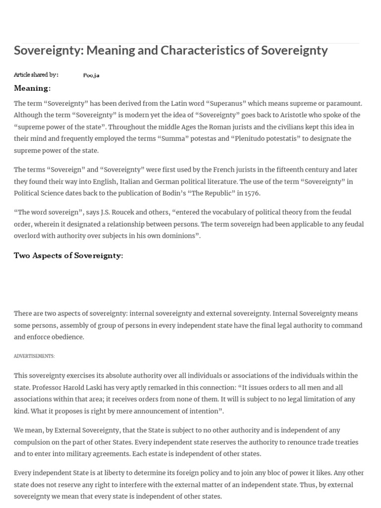 Understanding Sovereignty and Its Characteristics | PDF | Sovereignty ...
