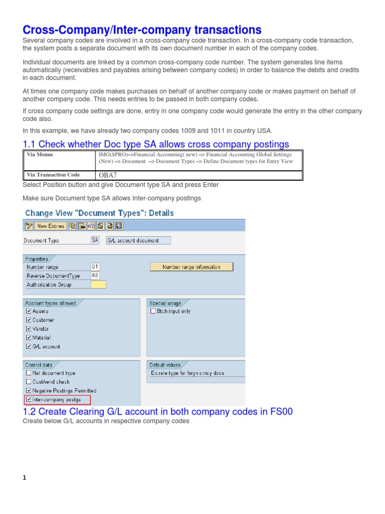 Cross-Company/Inter-company Transactions: 1.1 Check Whether Doc Type SA Allows Cross Company ...