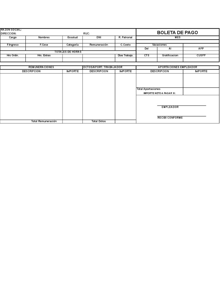 Modelos Boleta de Pago | PDF | Sueldos y salarios | Compensación laboral