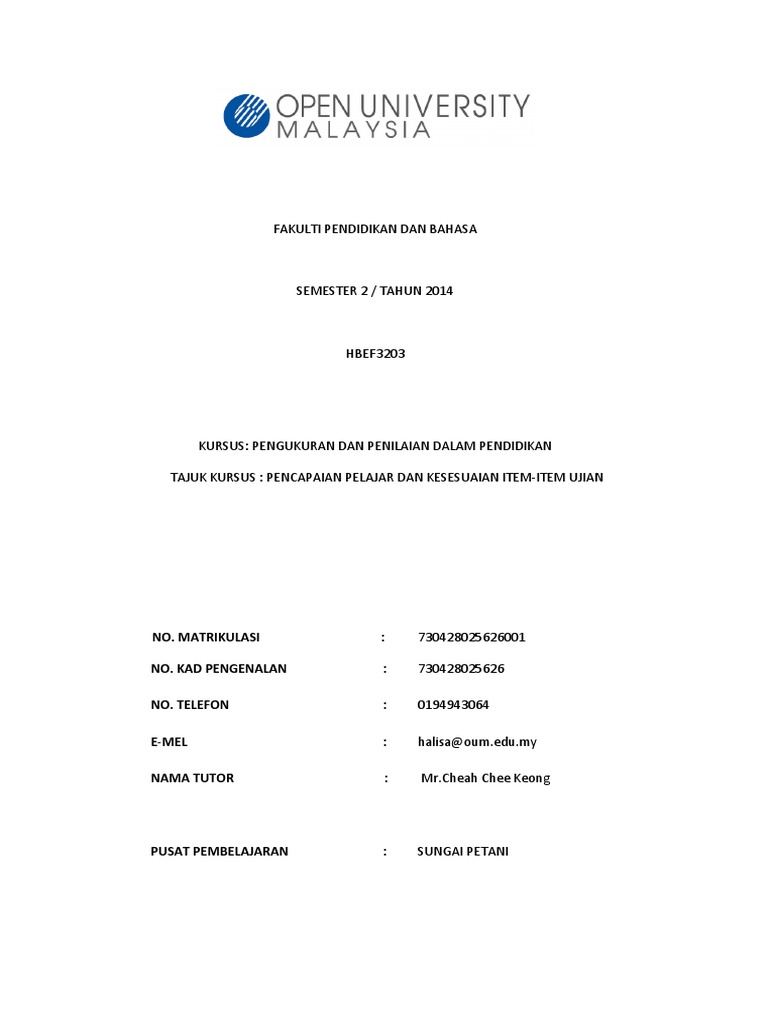 Contoh Tugasan OUM HBEF3203 | PDF