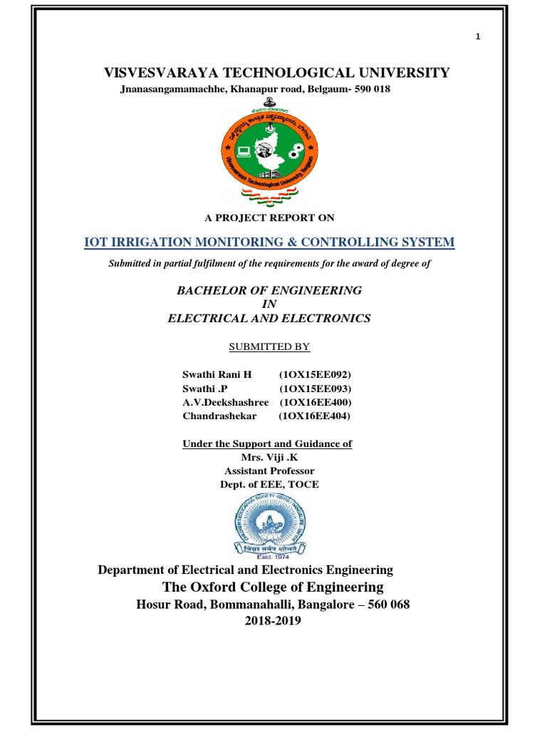Visvesvaraya Technological University: Iot Irrigation Monitoring ...