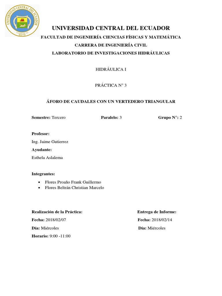 Práctica de ingeniería hidráulica sobre medición de caudales mediante ...