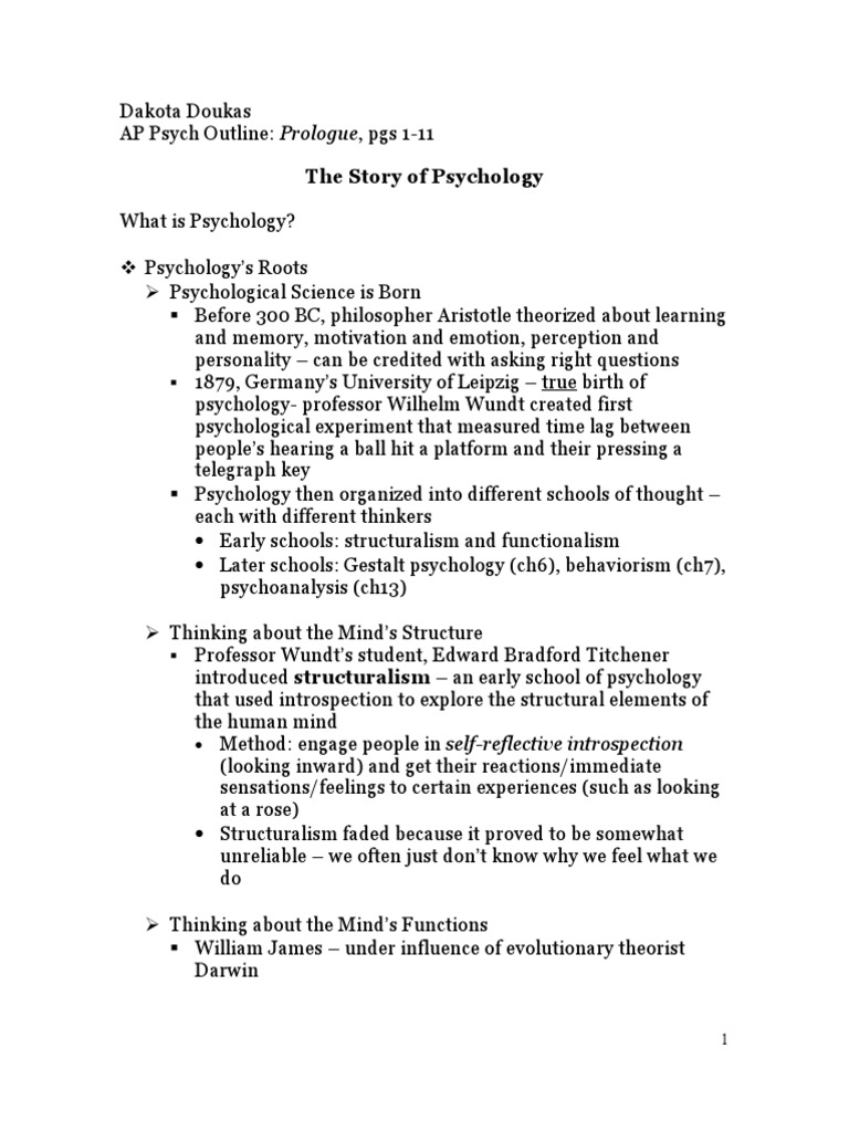 AP Psych Outline - Prologue, Pgs 1-11 | PDF | Psychology | Thought