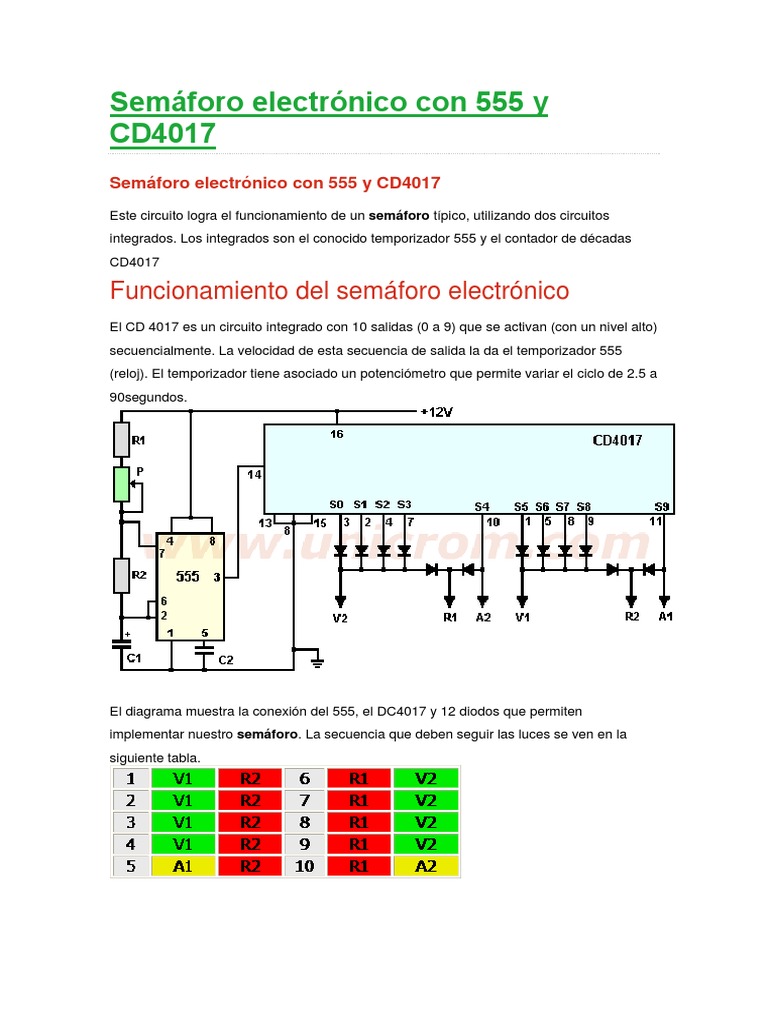 Semáforo Electrónico Con 555 y CD4017 | PDF