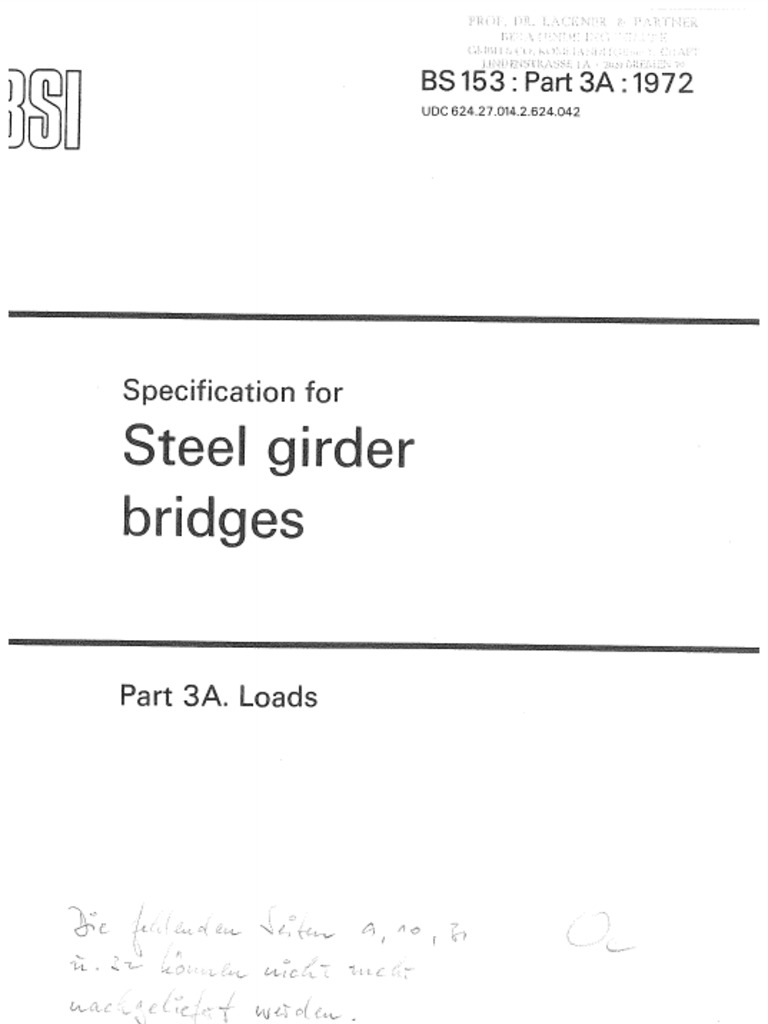 BS 153 Part 3A 1972 Steel Girder Bridges PDF | PDF