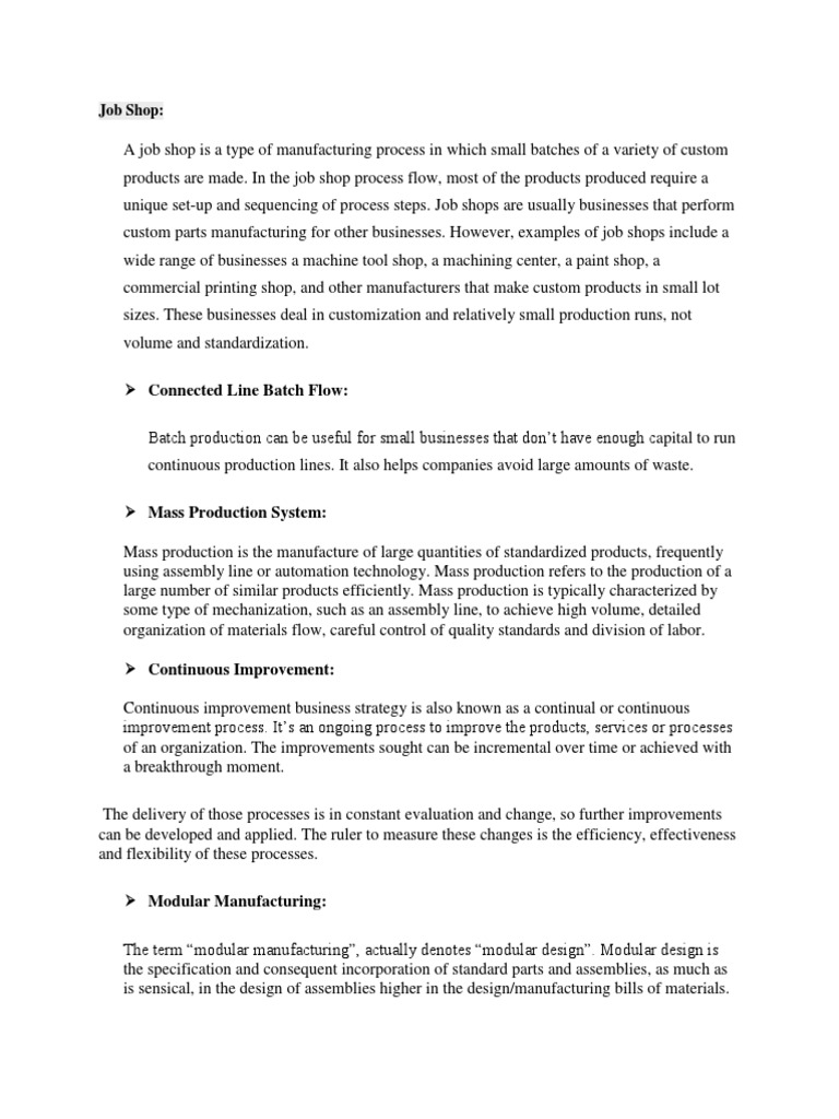 An Overview of Manufacturing Processes, Strategies and Inventory ...