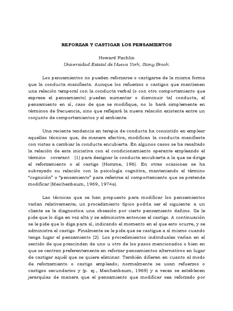 HOWARD RACHLIN Reforzar y Castigar Los Pensamientos | PDF ...